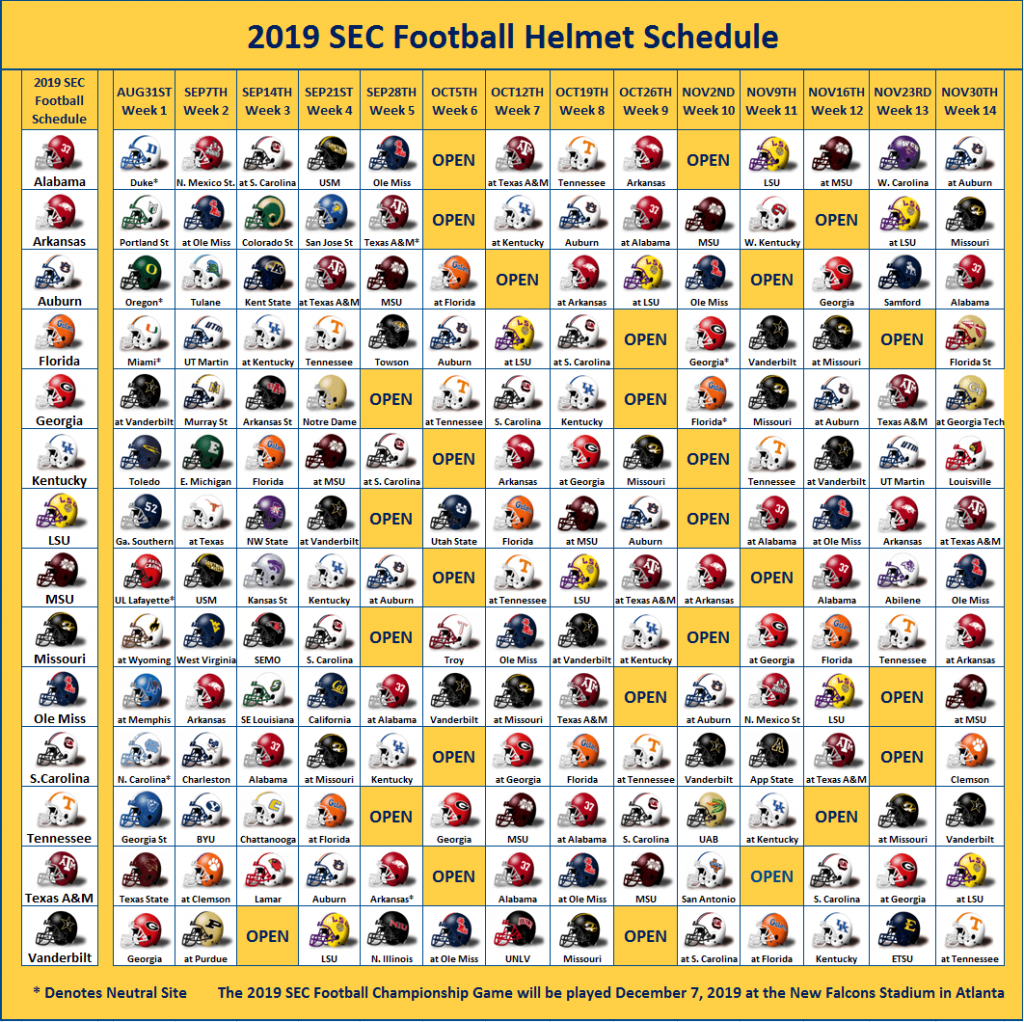 2019 SEC Football Helmet Schedule - SEC Football Online